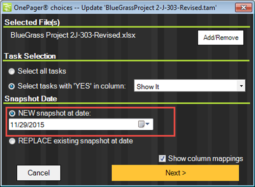 ADDING a Snapshot Via Push Update - OnePager Express Desktop for Version 5.3 - OnePager ...