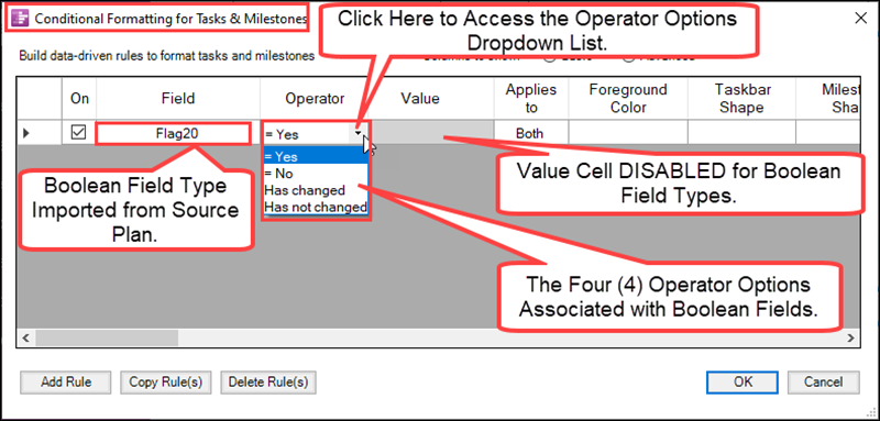 Adding Conditional Formatting Rules for OnePager for Version 7.2 - OnePager Documentation