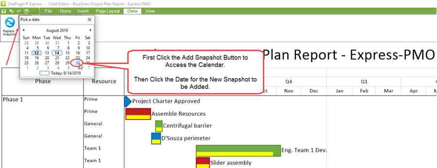 ADDING a Snapshot via Pull Operation - OnePager Express for Version 7.0 - OnePager Documentation