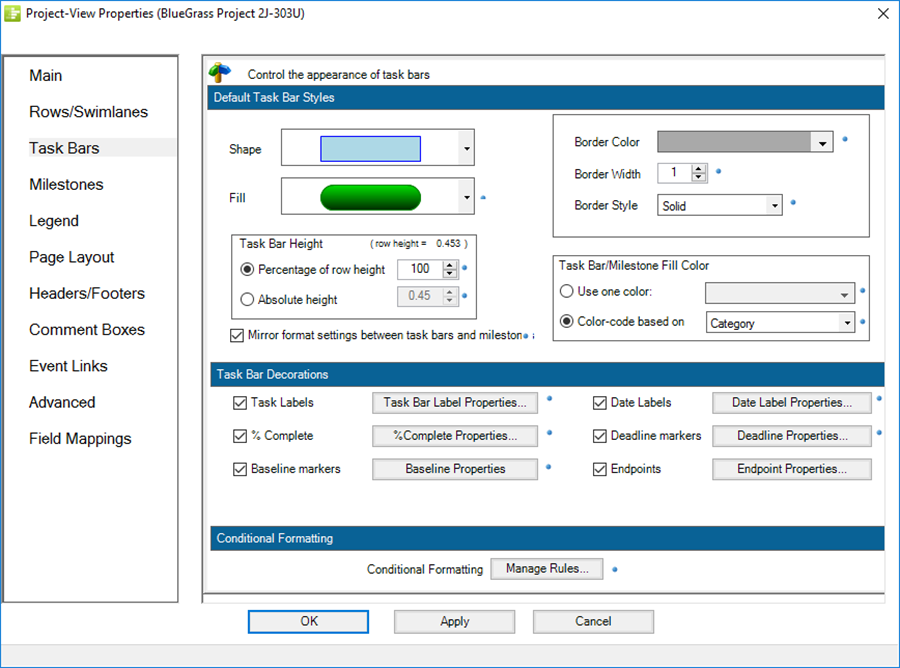 Task Bars Tab for Version 6.1 (OnePager Express) - OnePager Documentation