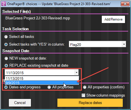 REPLACING a Snapshot via Push Update - OnePager Pro Desktop for Version 5.3 - OnePager Documentation