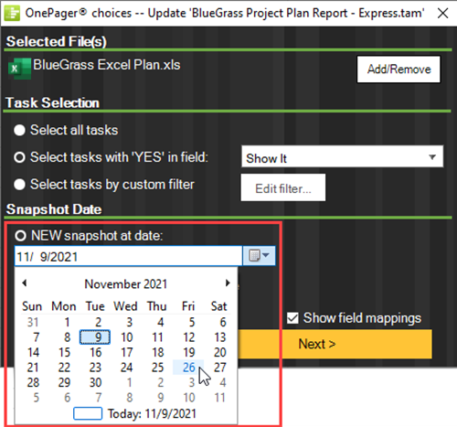 ADDING a Snapshot via Push Update to a OnePager Chart for Version 7.1 - OnePager Documentation