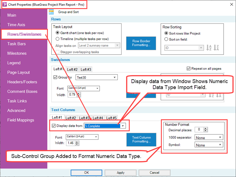 Rows/Swimlane Tab for Version 7.0 - OnePager Documentation