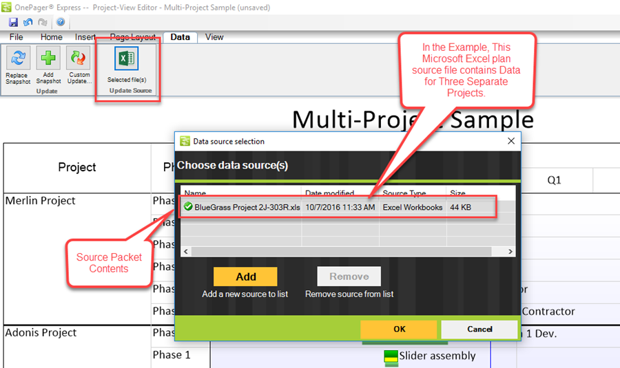 Handling Microsoft Excel Spreadsheets Containing Multiple Projects For Version 6.0 - OnePager ...
