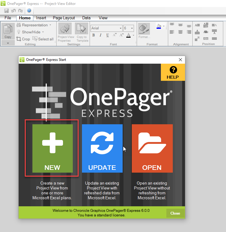 Creating a NEW Project View - OnePager Express Desktop for Version 6.1 - OnePager Documentation