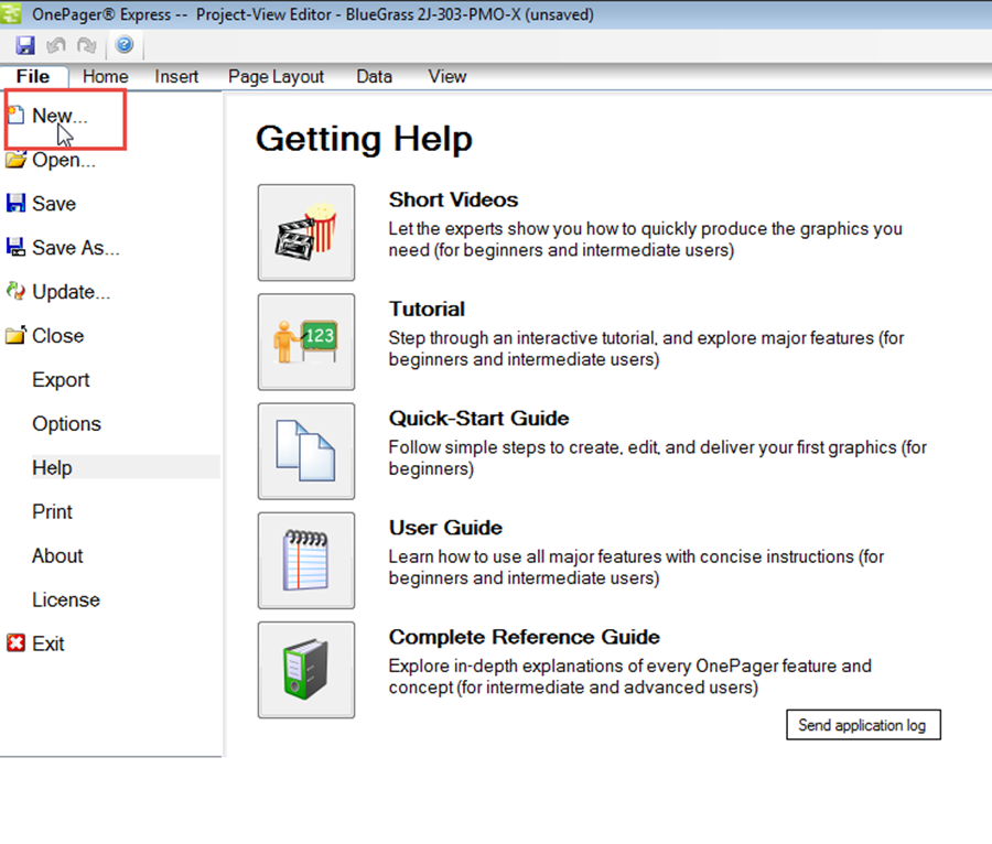 Creating a NEW Project View via Pull Operation - OnePager Express for Version 5.3 - OnePager ...