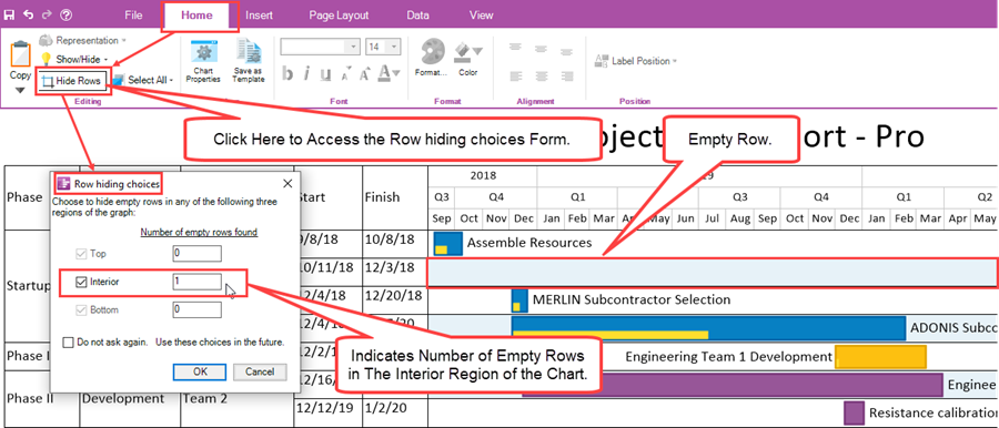 Hiding and Unhiding Rows and Swimlanes for Version 7.0 - OnePager Documentation