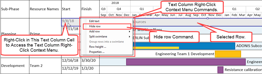 Hiding and Unhiding Rows and Swimlanes for Version 7.0 - OnePager Documentation